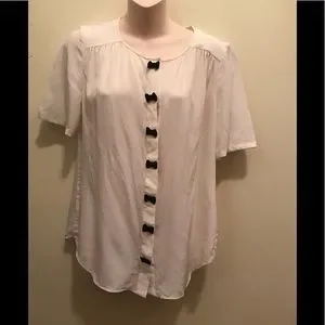 kate spade | Tops | Kate Spade Silk Blouse White Black Bows Relaxed ...